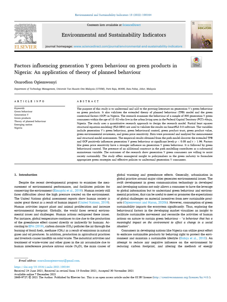 Theory of Planned Behavior Attitude 4 | PDF | Behavior | Sustainability