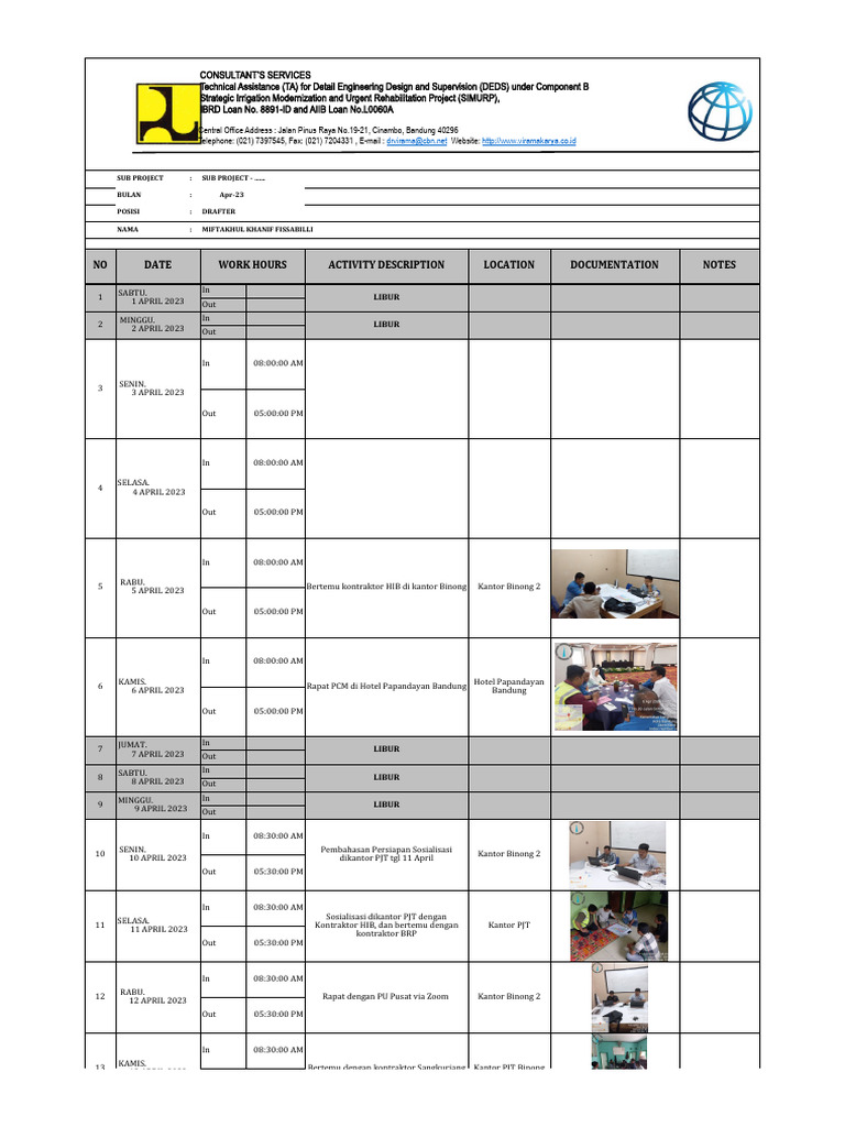 Format Daily Activity Report SIMURP - Xls. (Regy Saputra) | PDF