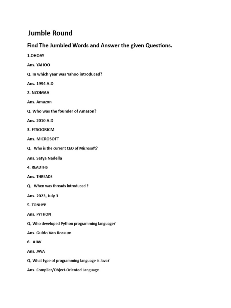 Jumble Round | PDF | Social Science | Travel