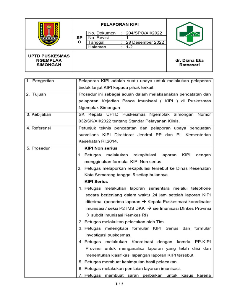 204) Spo Pelaporan Kipi | PDF