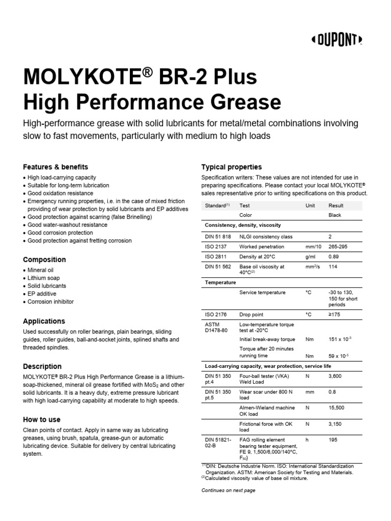 MOLYKOTE BR-2 Plus High Performance Grease 71-0241D-01 | Download Free PDF | Lubricant ...