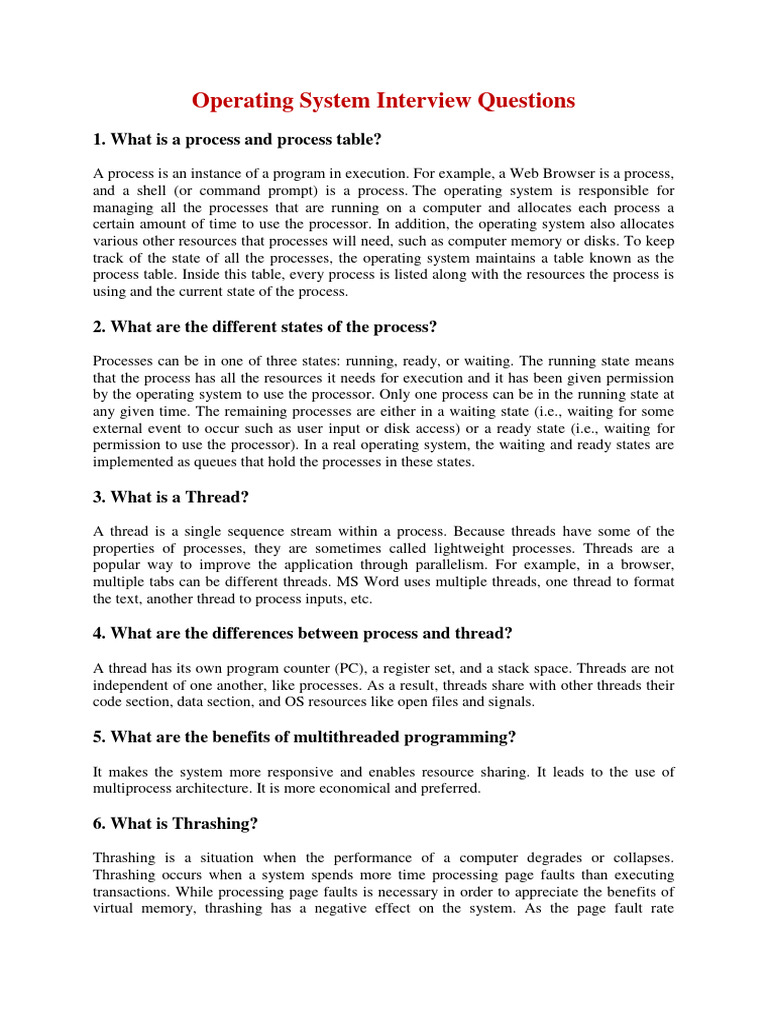 Operating System Interview Questions Pdf Process Computing Scheduling Computing