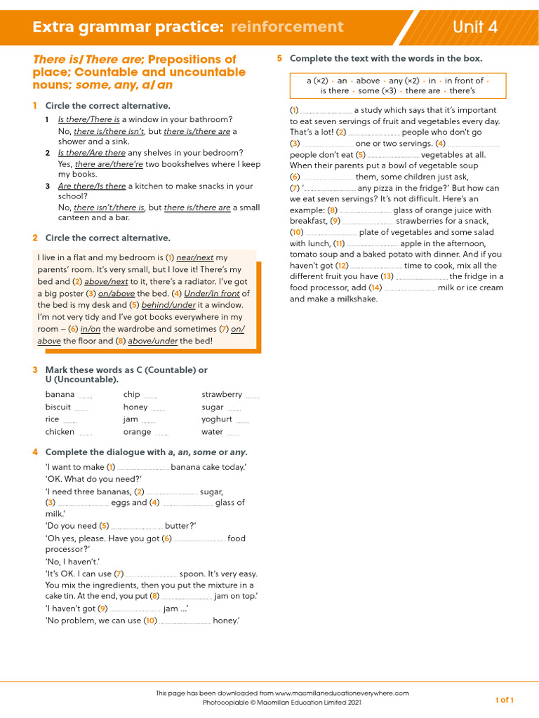 A1PLUS U4 Extra Grammar Practice Reinforcement | PDF | Cooking | Food And Drink Preparation
