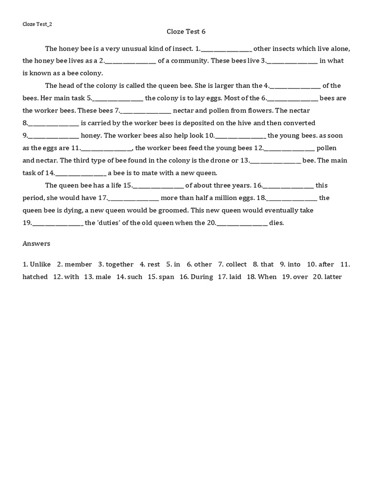 Cloze Test 2 Answer | PDF
