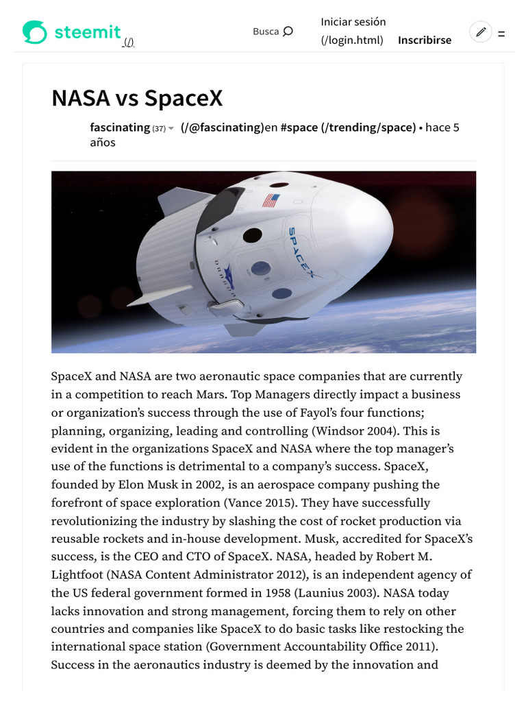 NASA Vs SpaceX - Steemit | PDF