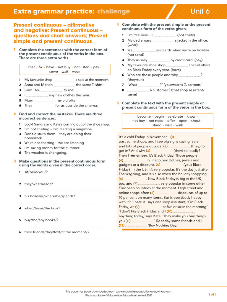A1PLUS U6 Extra Grammar Practice Challenge | PDF | Black Friday (Shopping) | Linguistics