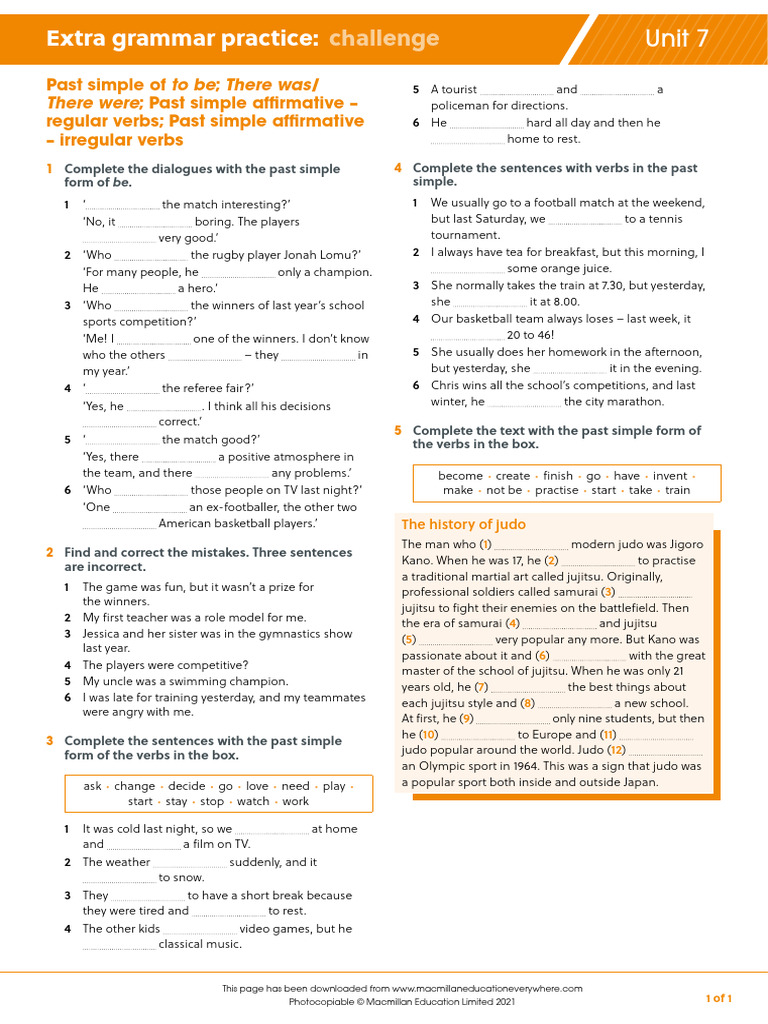 A1PLUS U7 Extra Grammar Practice Challenge | Download Free PDF | Jujutsu | Combat Sports