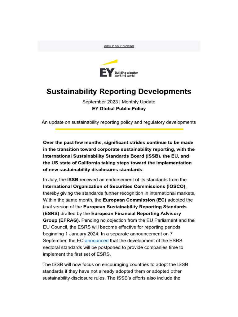 EY Sustainability Reporting Developments Sep 2023 | PDF | International Financial Reporting ...