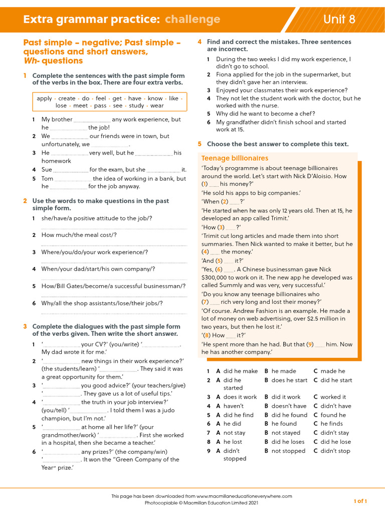 A1PLUS U8 Extra Grammar Practice Challenge | PDF | Linguistics | Human Communication