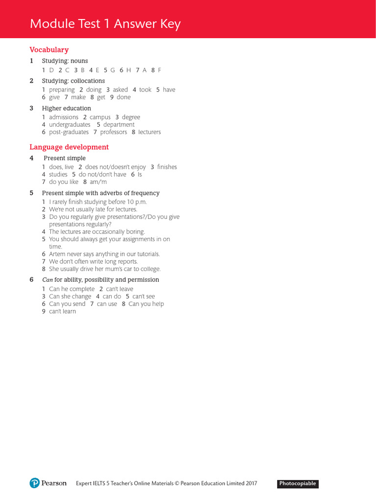 CB 5 Module Test 1 Answer Key | PDF