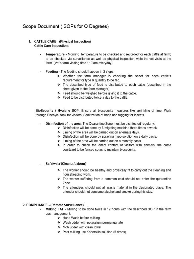 Scope Document (SOP's For Q-Degrees) | PDF | Disinfectant