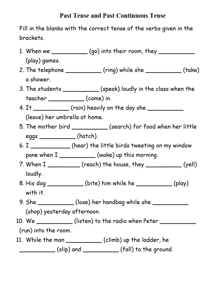 Past Tense vs. Past Continuous Worksheet | PDF | Language Arts & Discipline