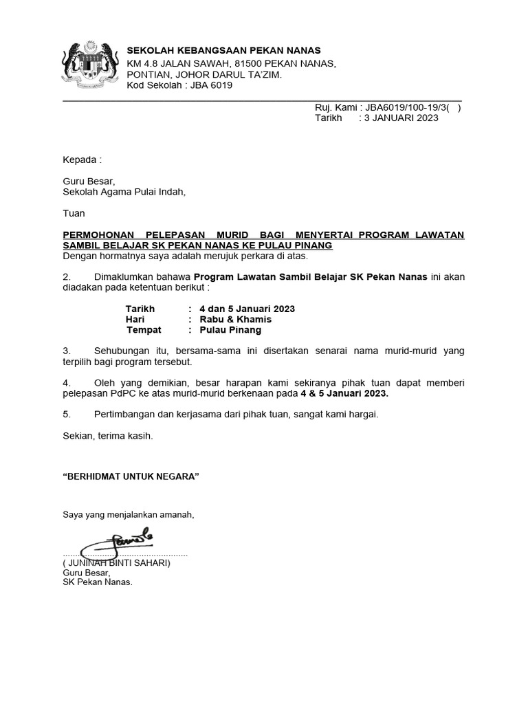 Surat Pelepasan Sekolah Agama | PDF