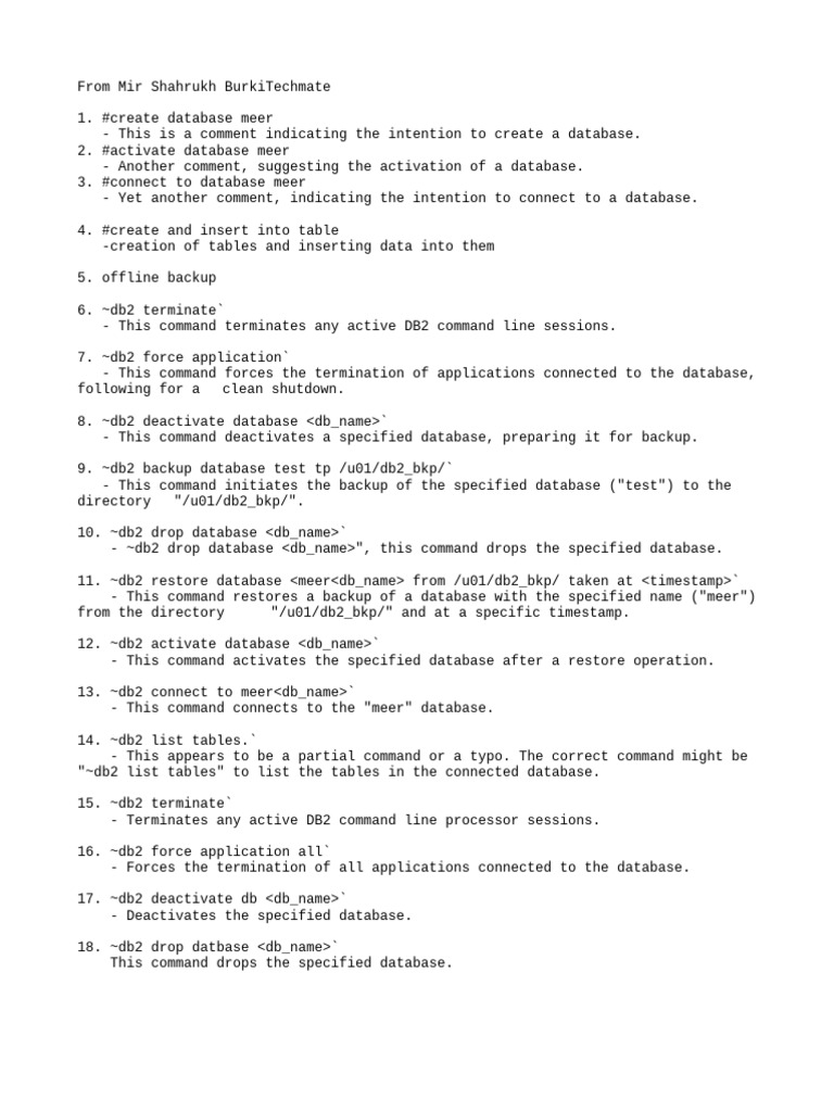 db2 Intro Commands, Backp and Restore | PDF