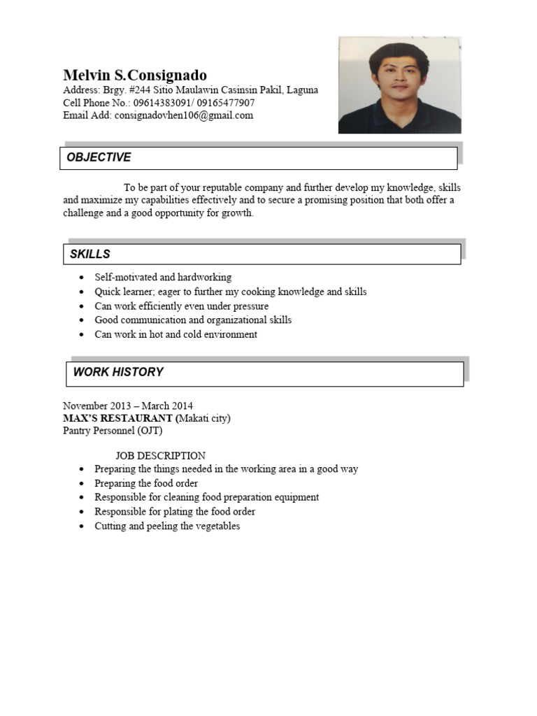 Mel Consignado New CV | PDF | Kitchen | Hamburgers
