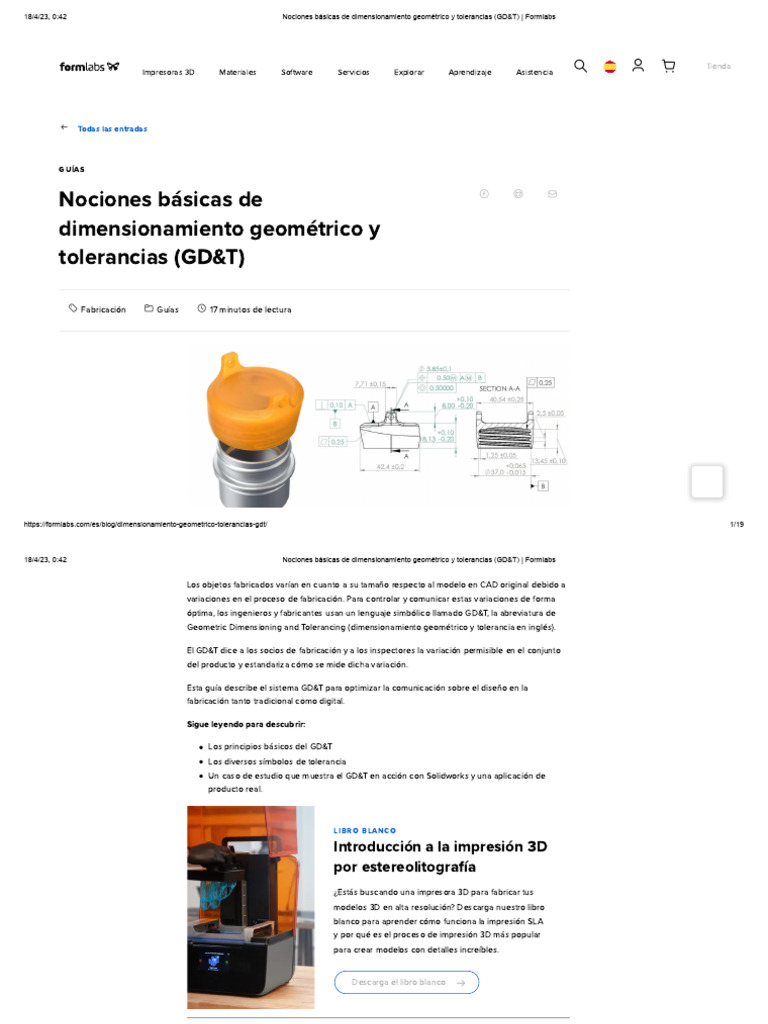 Nociones Básicas de Dimensionamiento Geométrico y Tolerancias (GD&T) - Formlabs | PDF ...
