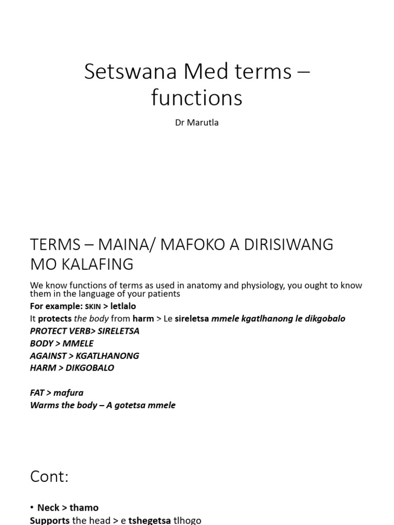 Setswana Med Terms - Functions | PDF | Science & Mathematics