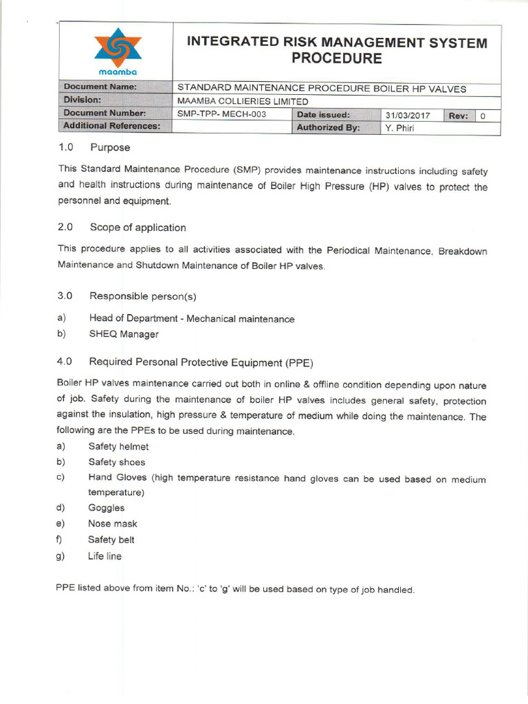 Smp-Tpp-Mech-003 Boiler HP Valves | PDF