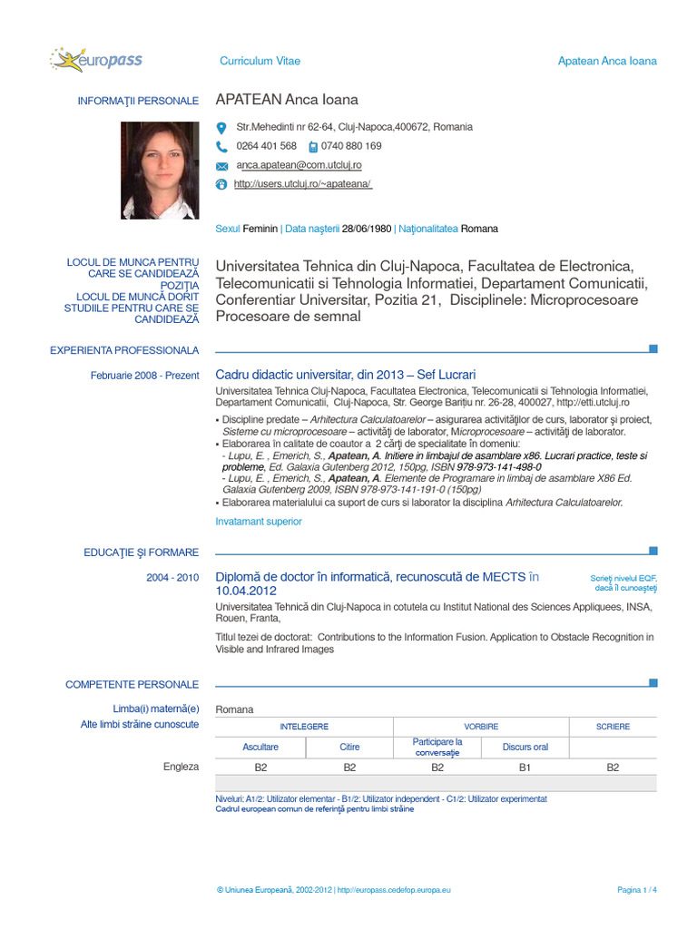 Apatean Anca Ioana CV | PDF