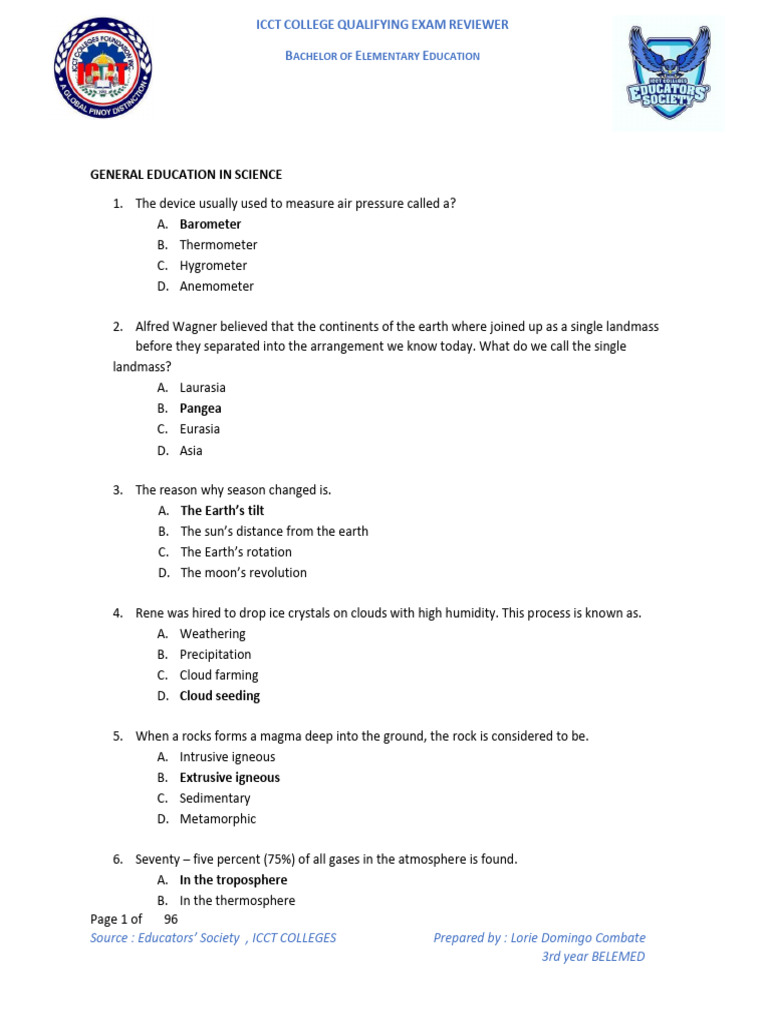 Qualifying Exam Reviewer With Answers New Update 11 | PDF | Water ...