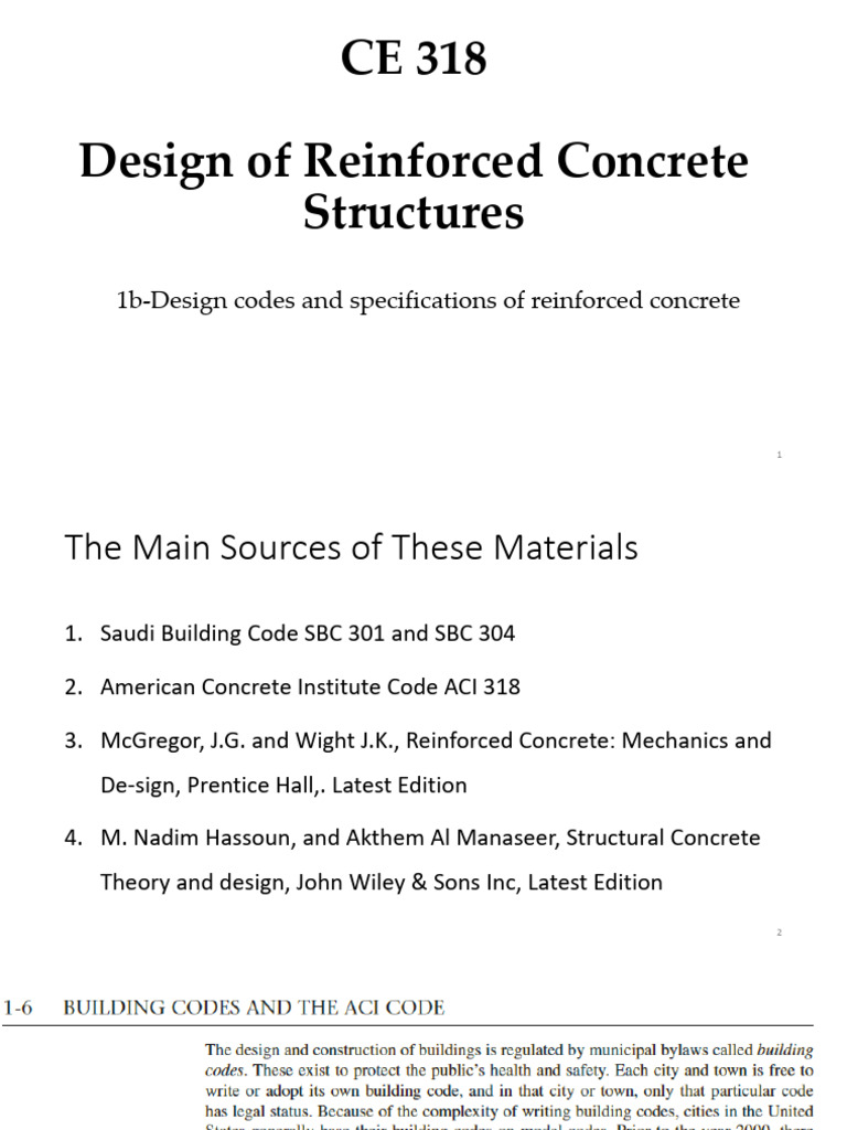 1b-Design Codes and Specifications of Reinforced Concrete | PDF