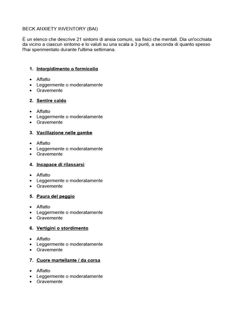 Beck Anxiety Inventory | PDF