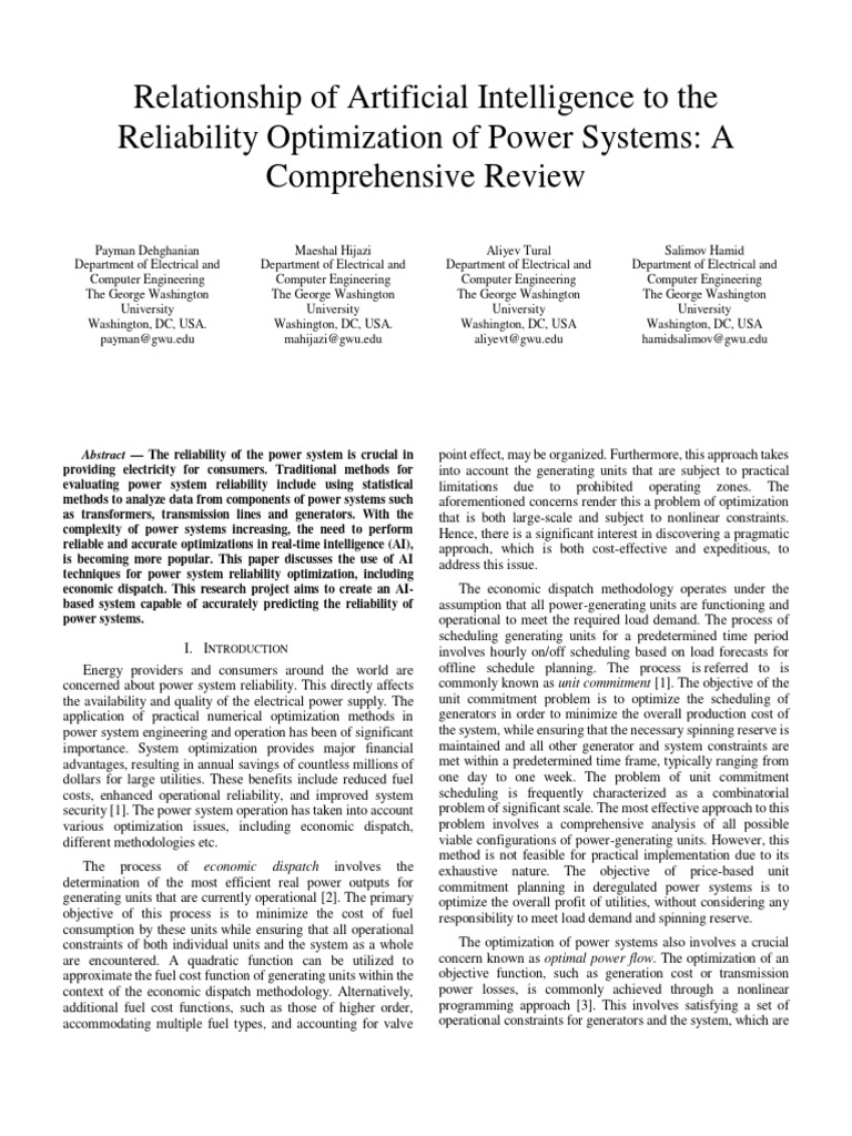 Relationship Of Artificial Intelligence To The Reliability Optimization Of Electric Power