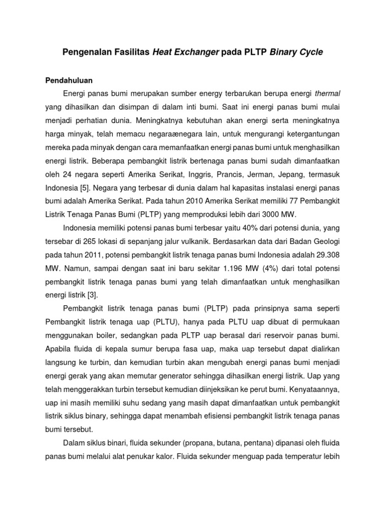 Pengenalan Fasilitas Heat Exchanger Pada PLTP Binary Cycle | PDF