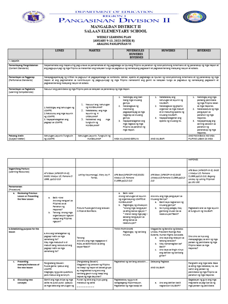 DLL - Araling Panlipunan 6 - Q2 - W8 | PDF
