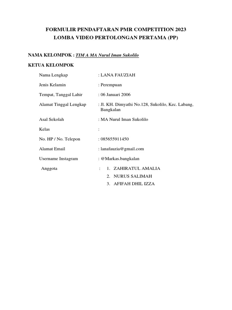 Pendaftaran Lomba Video Pertolongan Pertama | PDF