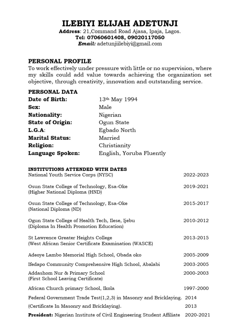 Corrected Ilebiyi CV - 091634 | PDF