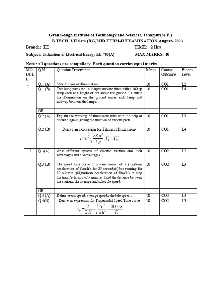 Module Uee Ggits Mid Term 1 Paper 2023 | PDF | Electrical Engineering | Physics