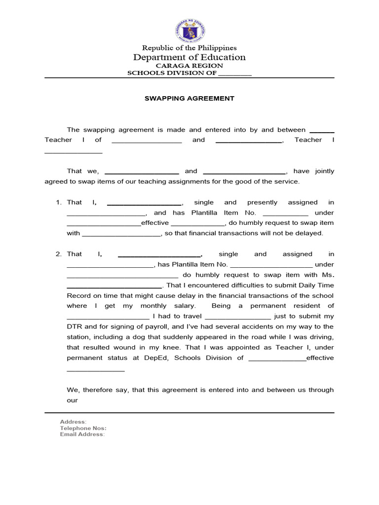 Swapping Agreement Sample | PDF | Government