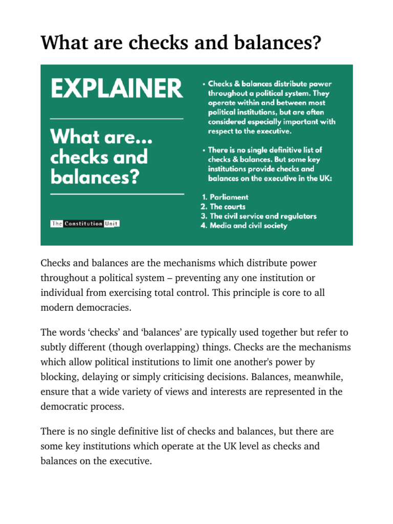 Checks and Balances in the UK | PDF | Separation Of Powers | Democracy