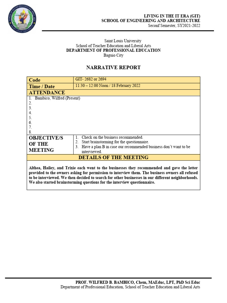 Meeting Report: Business Interviews Plan | PDF | Art