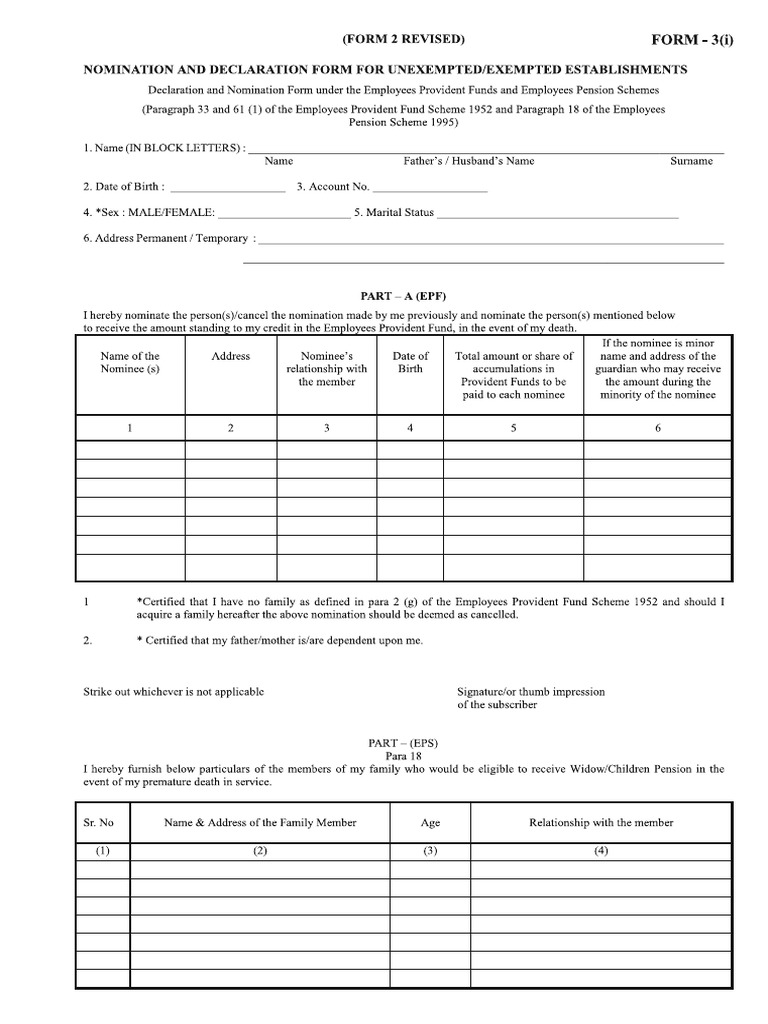 PF Nomination Form | PDF