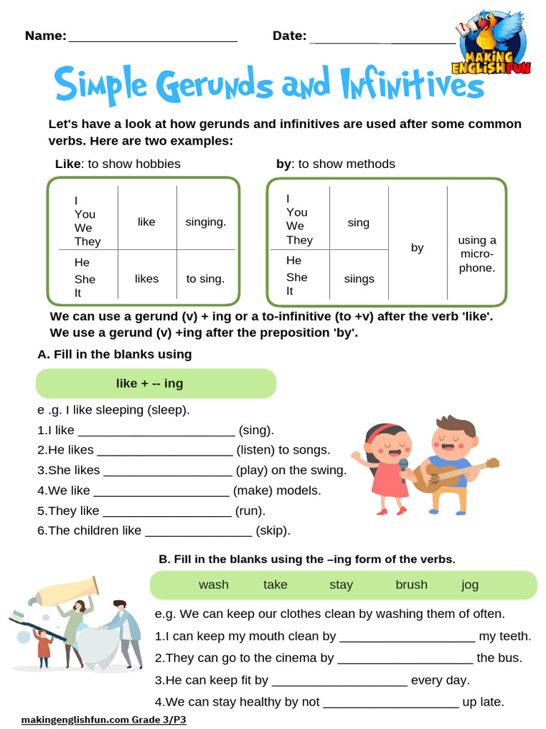 Simple Gerunds and Infinitives 3rd Grade 5 Worksheets | PDF | Syntax ...