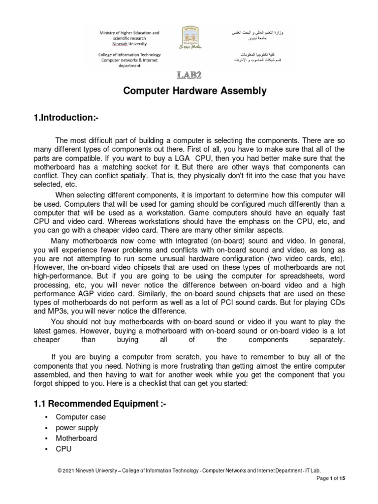 Lab 3 - Computer Hardware Assembly | PDF