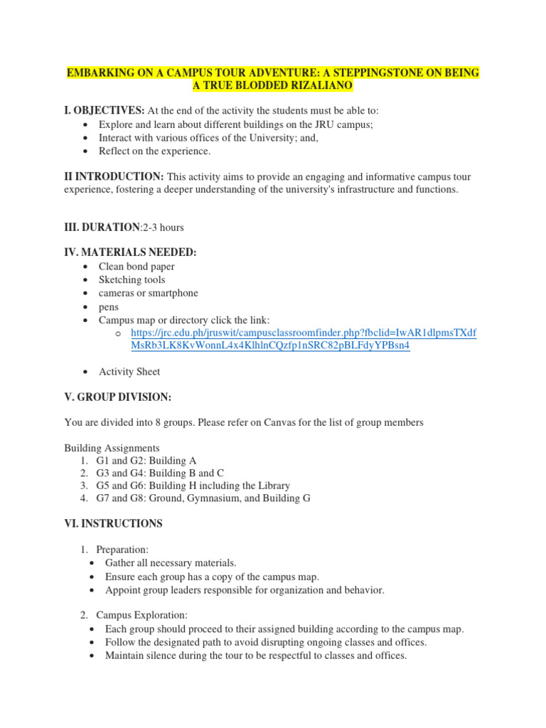 Campus Tour Activity Sheet | PDF | Cognition