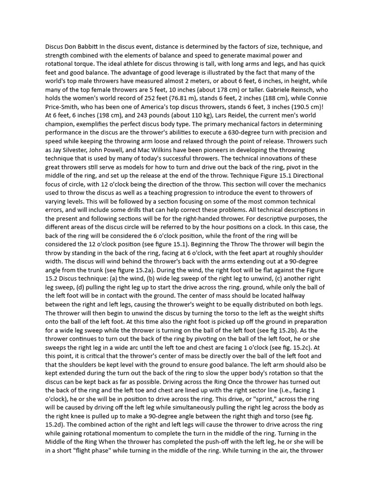 Discus Throw Techniques and Drills | PDF | Weight Training | Foot