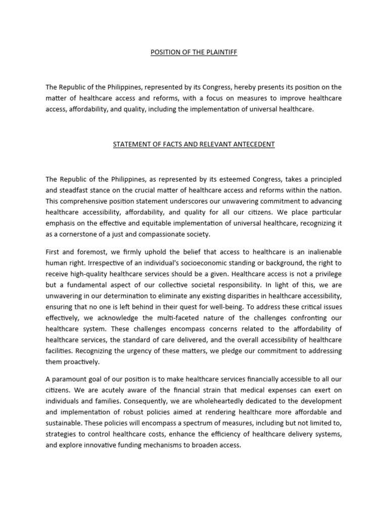 Position Paper For Health Care | PDF