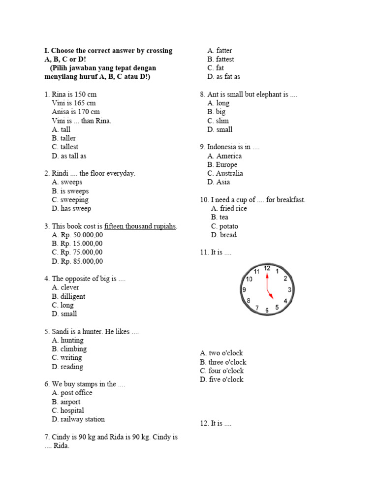 Latihan Soal Olimpiade Bing SD | PDF | Foods | Food And Drink