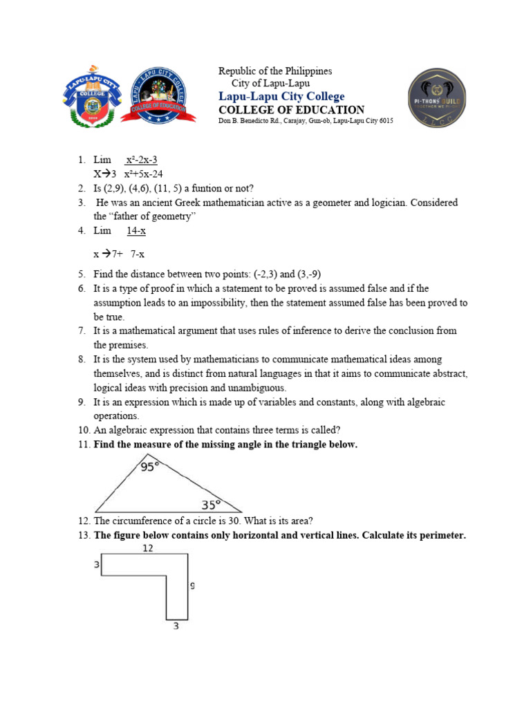 Math Review Compilation | PDF | Line (Geometry) | Area