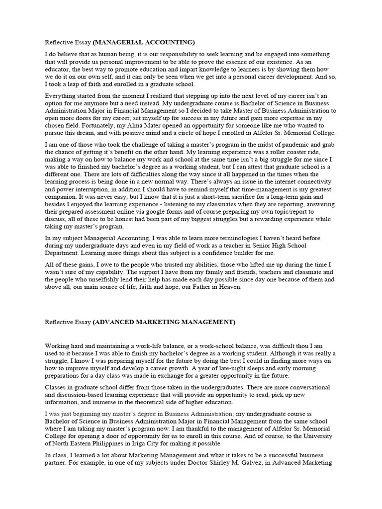 M.A Reflection Paper | PDF | Master's Degree | Undergraduate Education