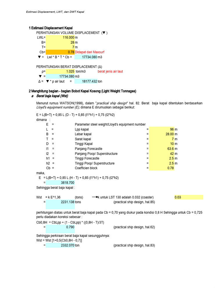 A Berat Baja Kapal (WST) Practical Ship Design Lloyd's Equipment Number ...