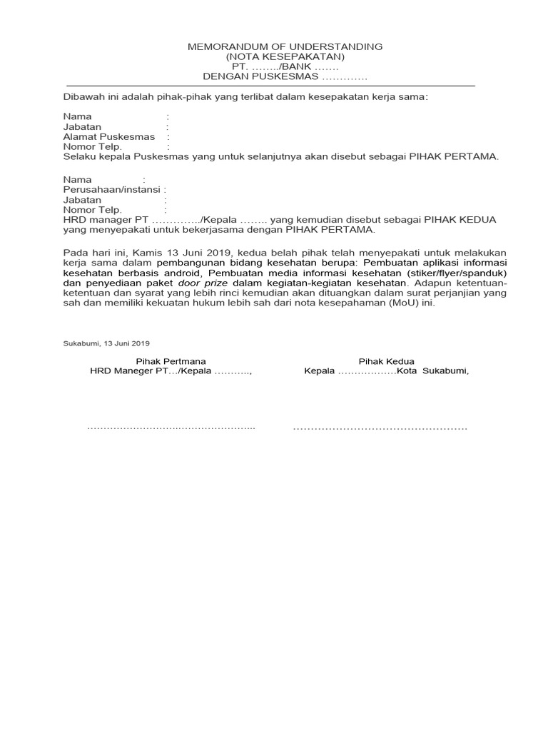 Contoh MoU Singkat | PDF