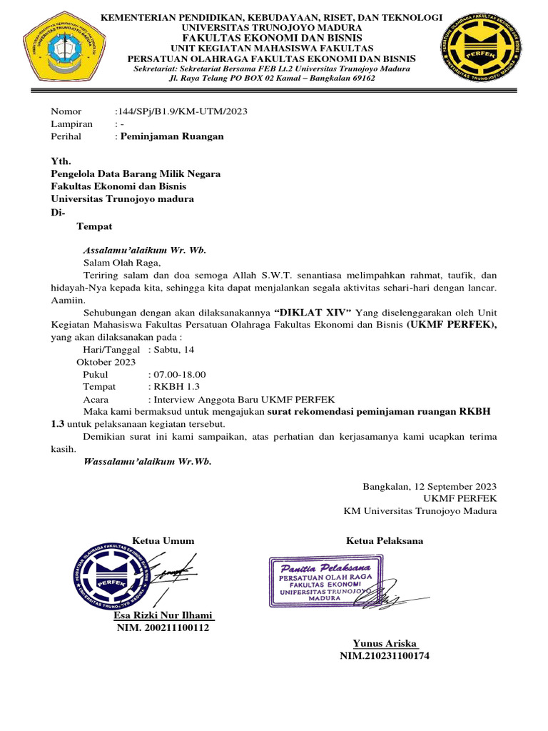 Format Surat Peminjaman | PDF