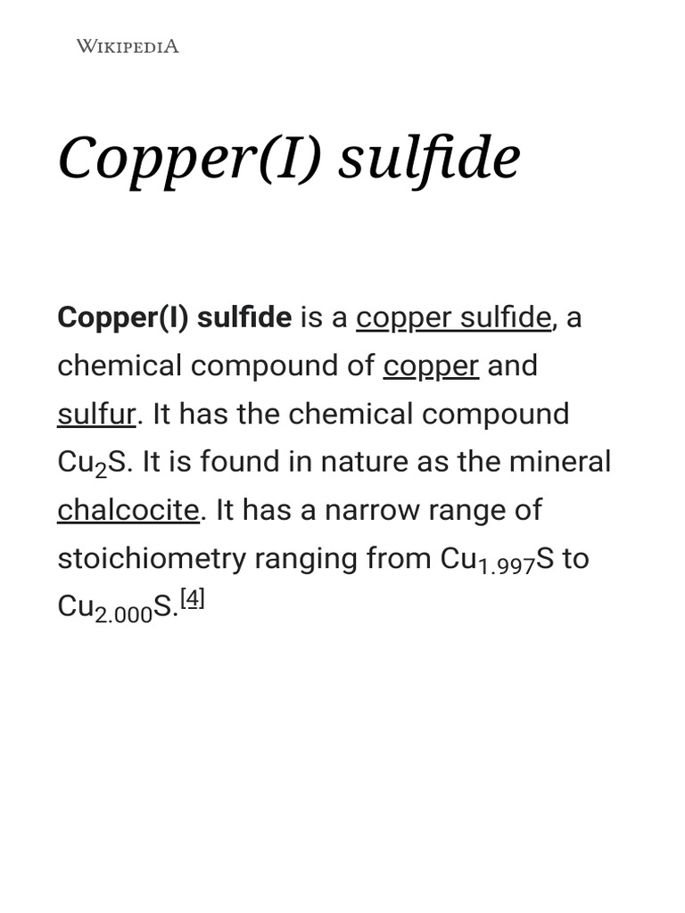 Copper (I) Sulfide - Wikipedia | PDF | Copper | Sets Of Chemical Elements