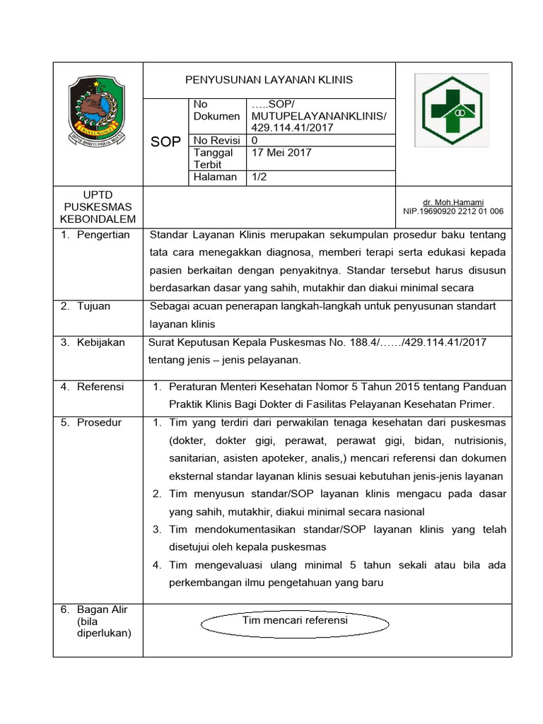 SOP Prosedur Penyusunan Layanan Klinis | PDF
