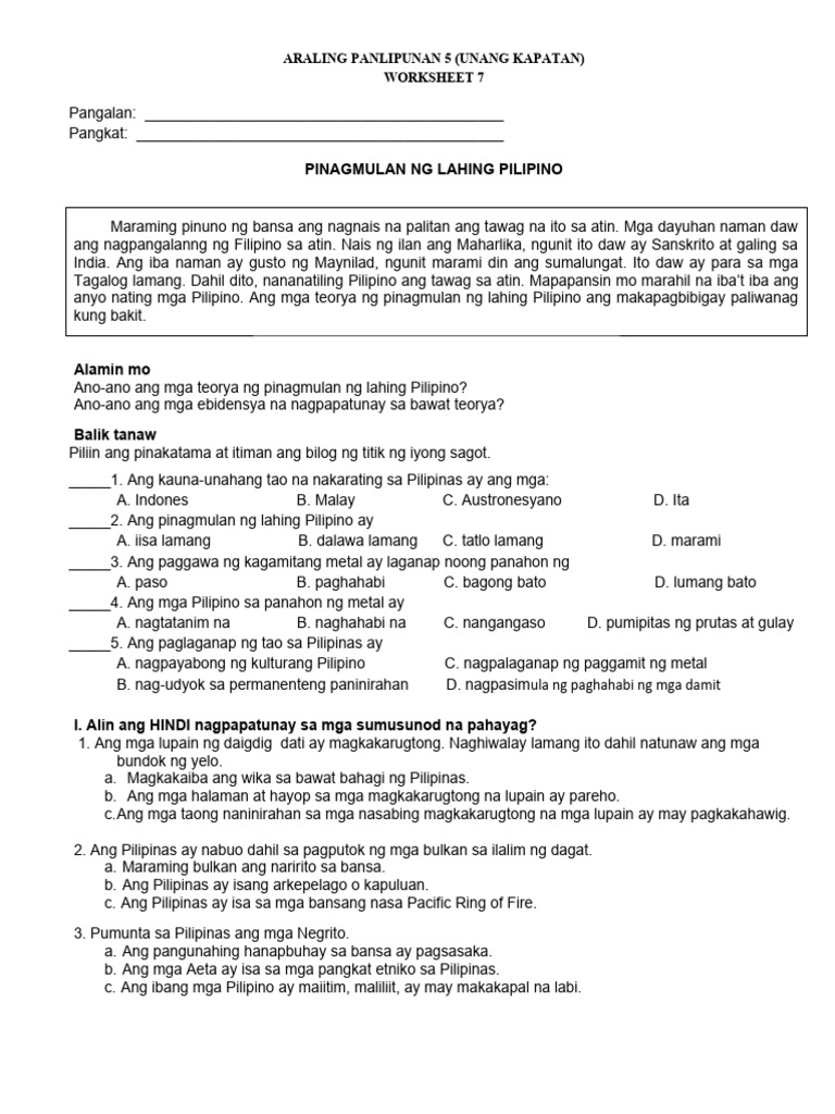 w3 Ap5 1q Pinagmulan NG Lahing Pilipino | PDF